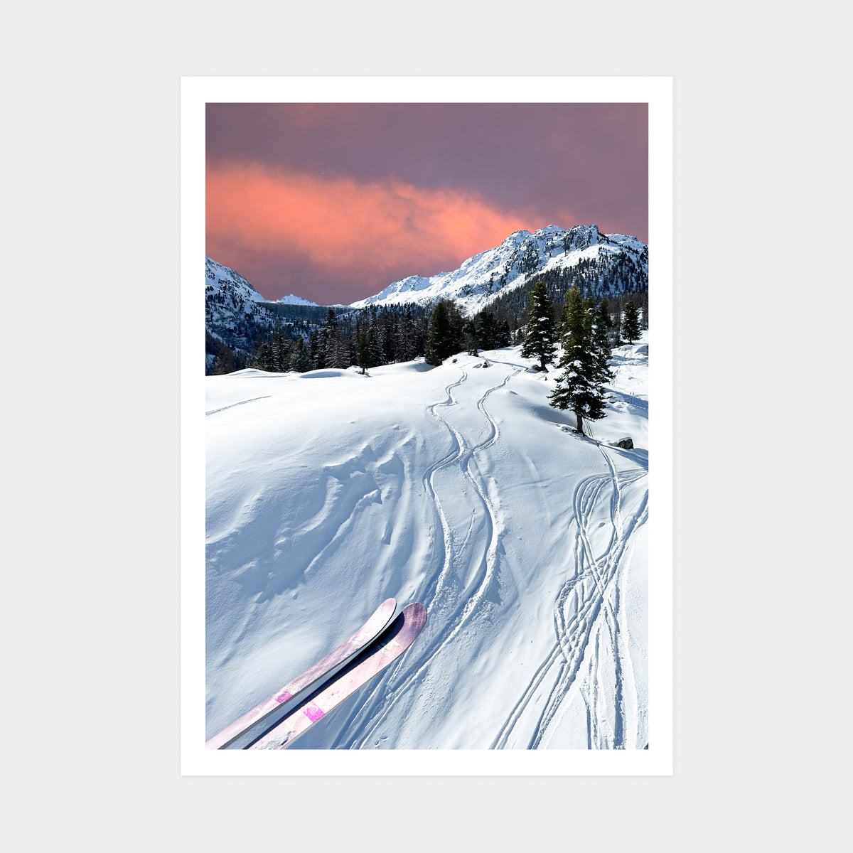 Pink Skis 2 Art Print - Powderhoundlondon